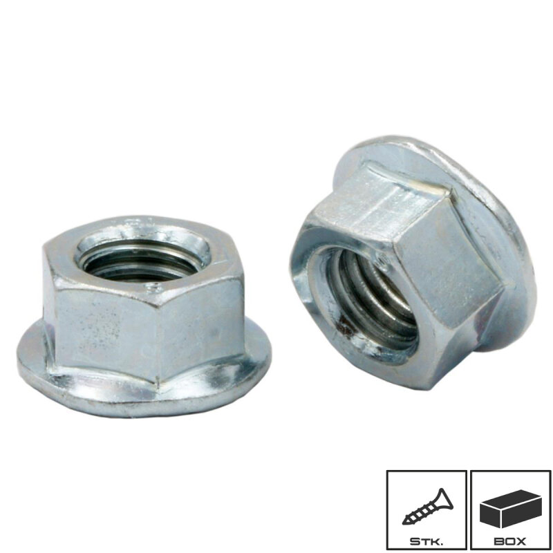 Sechskantmuttern mit Flansch und Sperrverzahnung, 0,01